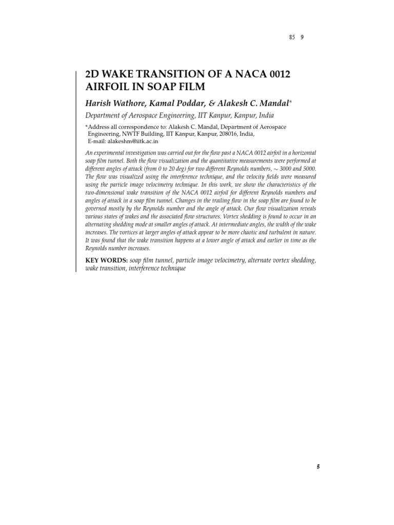 Alakesh_JFV_2025_2D Wake Transition of NACA 0012 in Soap Film | PDF ...