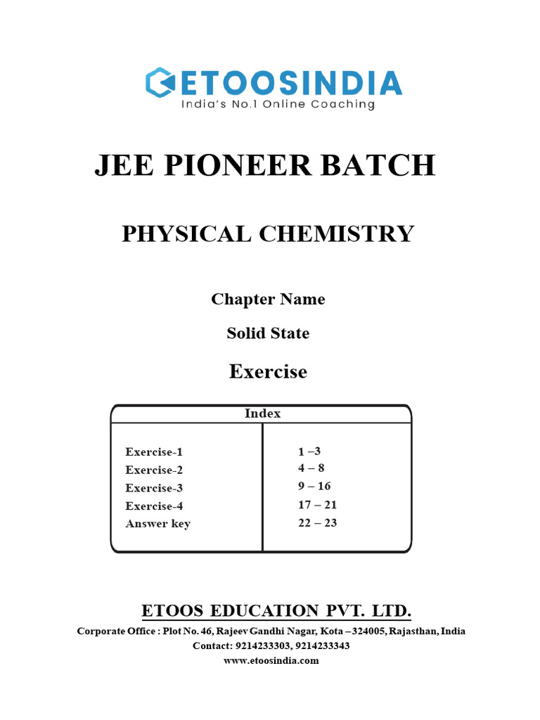 Solid State_Sheet_Chemistry_JEE 11th Pioneer Batch_JH Sir.pdf | PDF | Crystal Structure | Ion