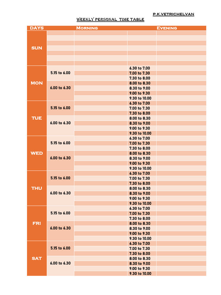 Weekly Personal Time Table | PDF