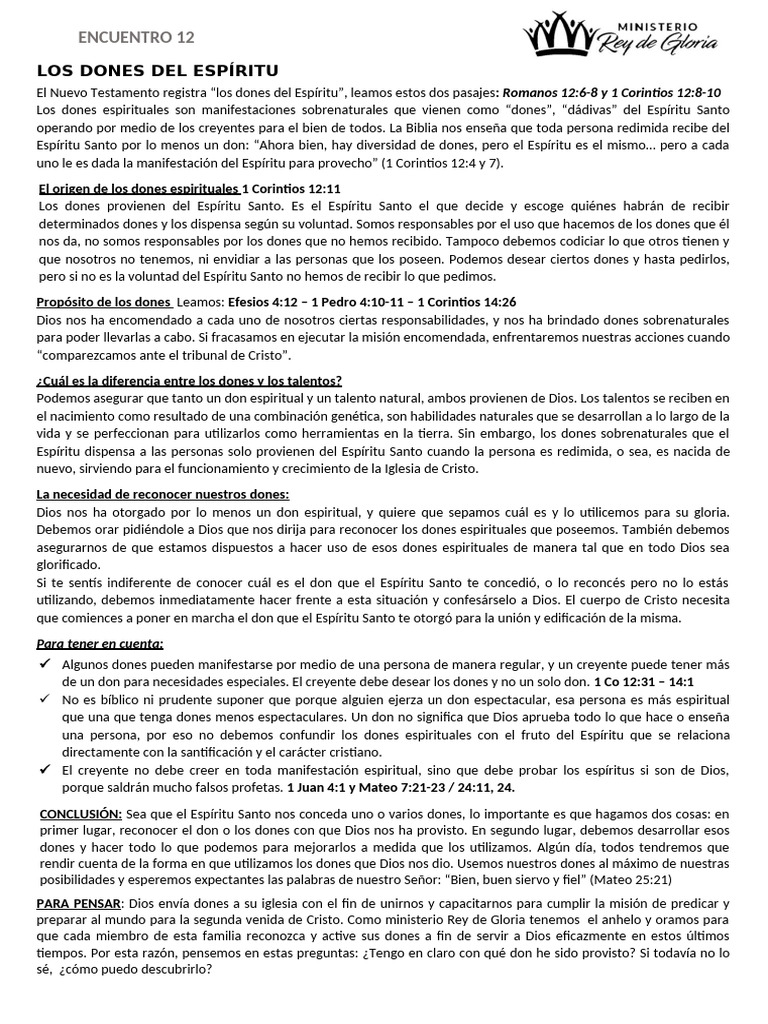Dones del Espíritu: Reconocimiento y Uso | PDF | Don espiritual ...