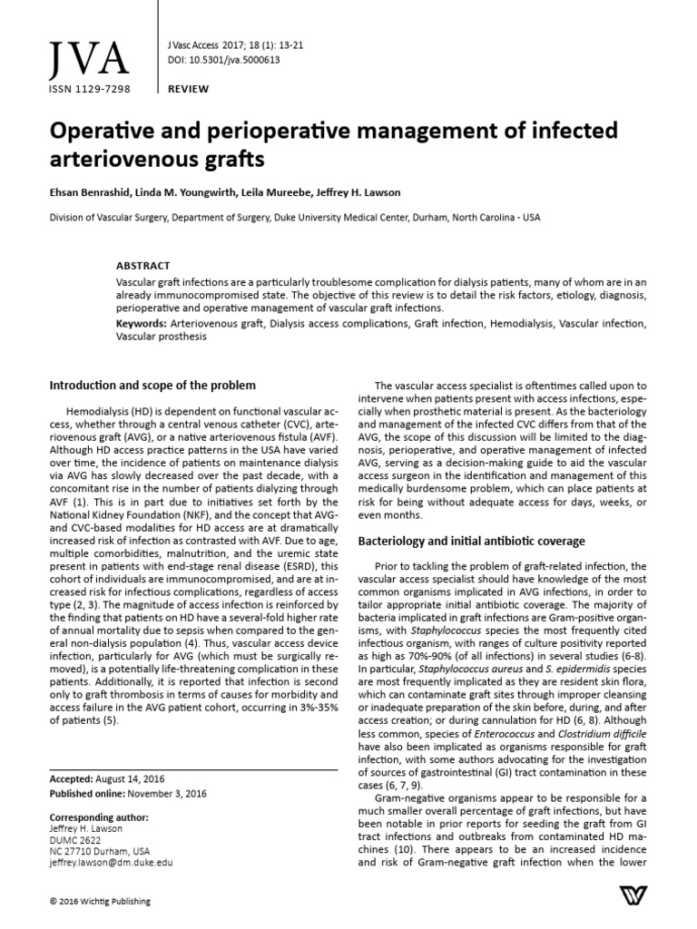 Managing Infected Arteriovenous Grafts | PDF | Hemodialysis | Microbiology