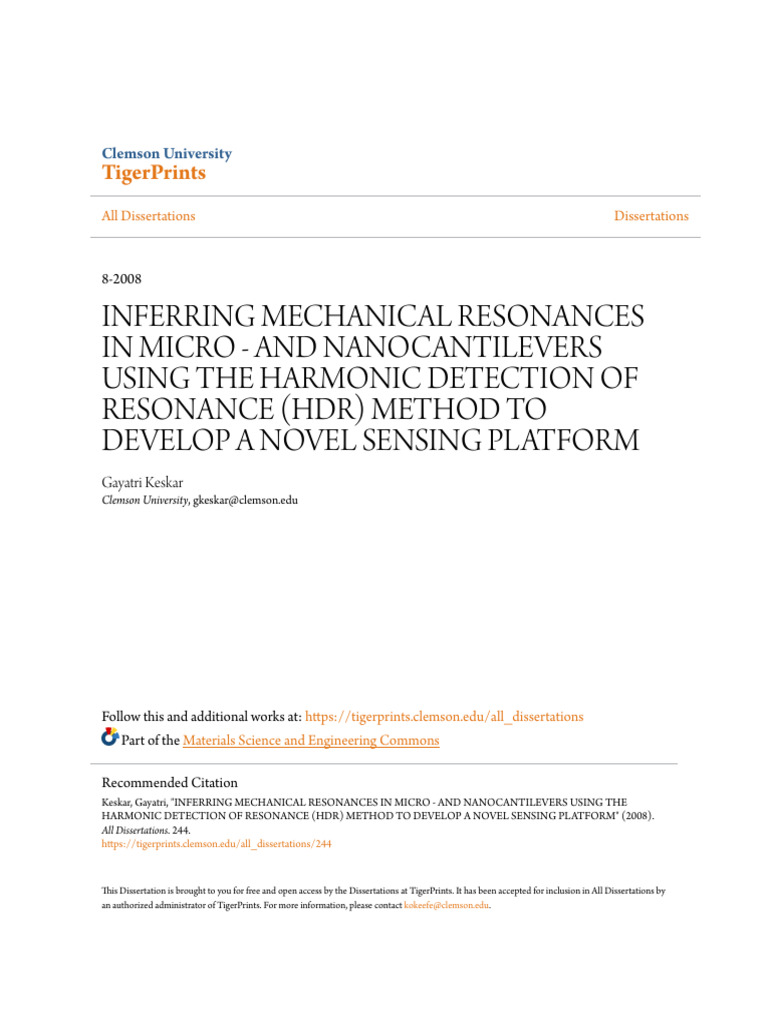Mechanical Resonance in Microcantilevers | PDF | Atomic Force ...