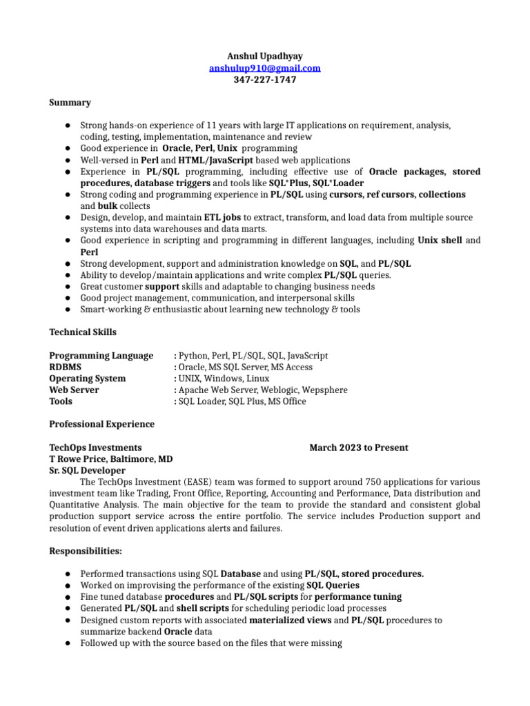 Anshul Upadhyay - SQL Developer | PDF | Pl/Sql | Sql