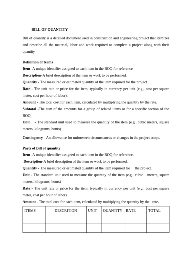 Bill of Quantity | PDF | General Contractor | Business
