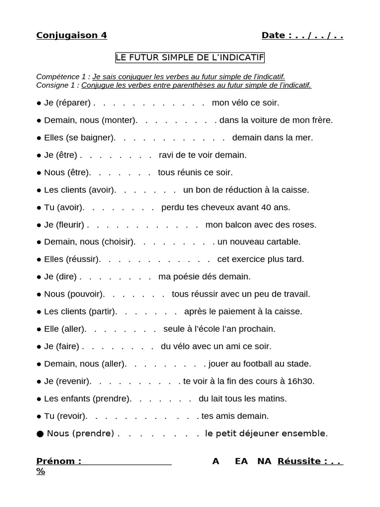 Conjugaison futur simple indicatif | PDF | Interprétation (Philosophie ...