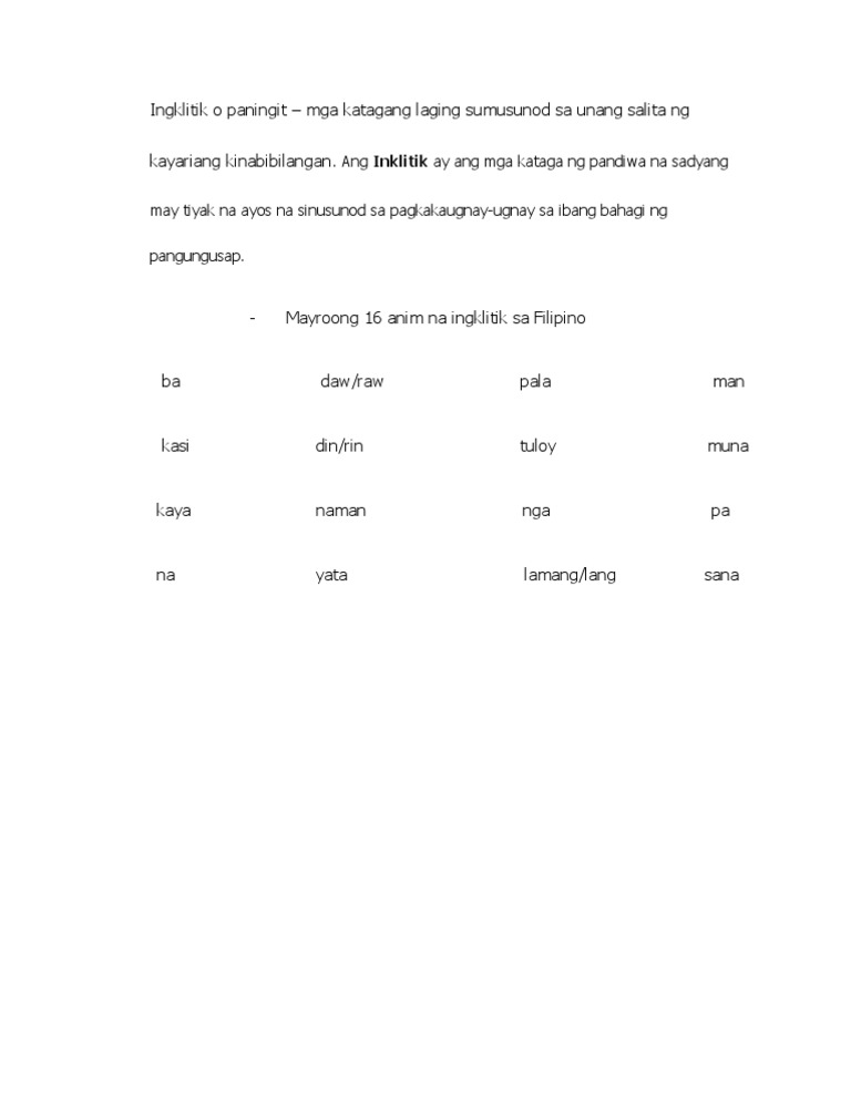 Ingklitik o Paningit | PDF