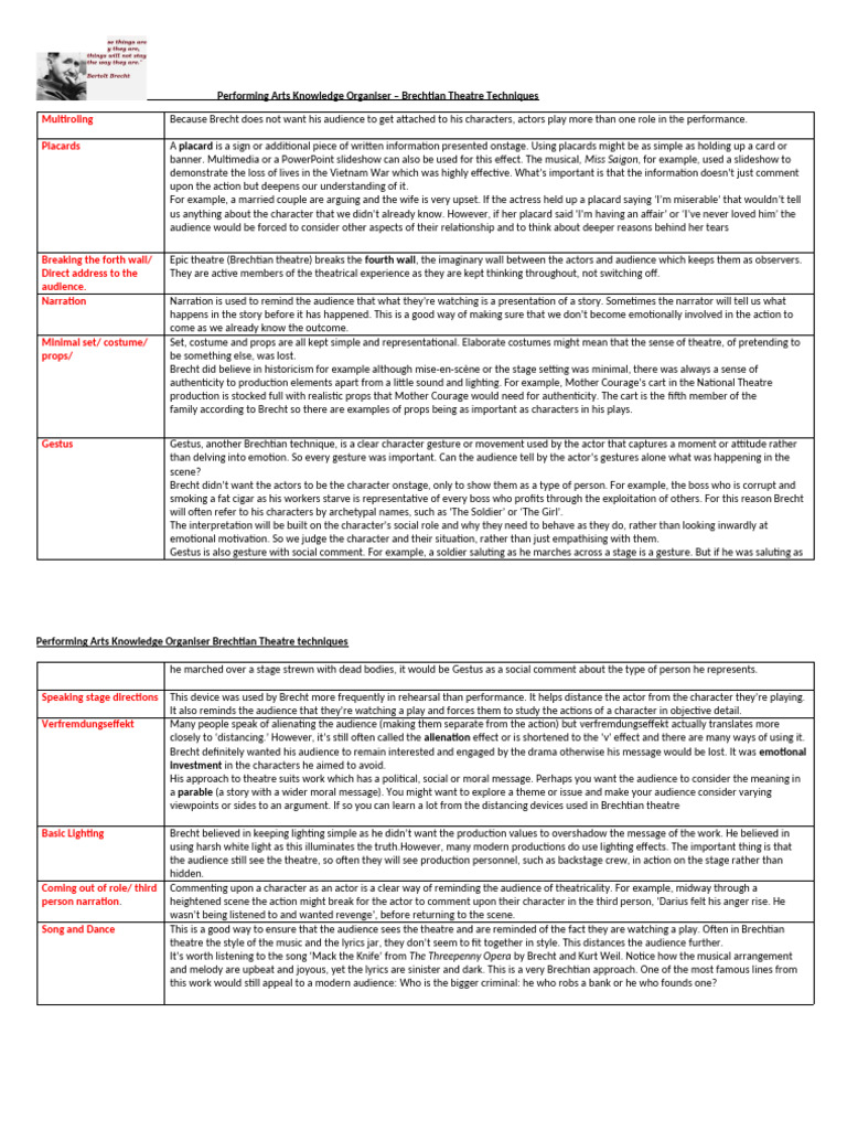 Brechtian Theatre Techniques Explained | PDF | Performing Arts