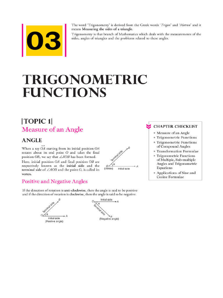 Trigonometric Functions Class 11 Notes PDF (Short & Handwritten) | PDF