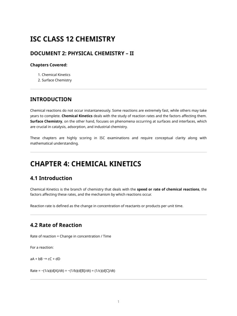 ISC Class 12 Physical Chemistry Guide | PDF | Reaction Rate | Catalysis