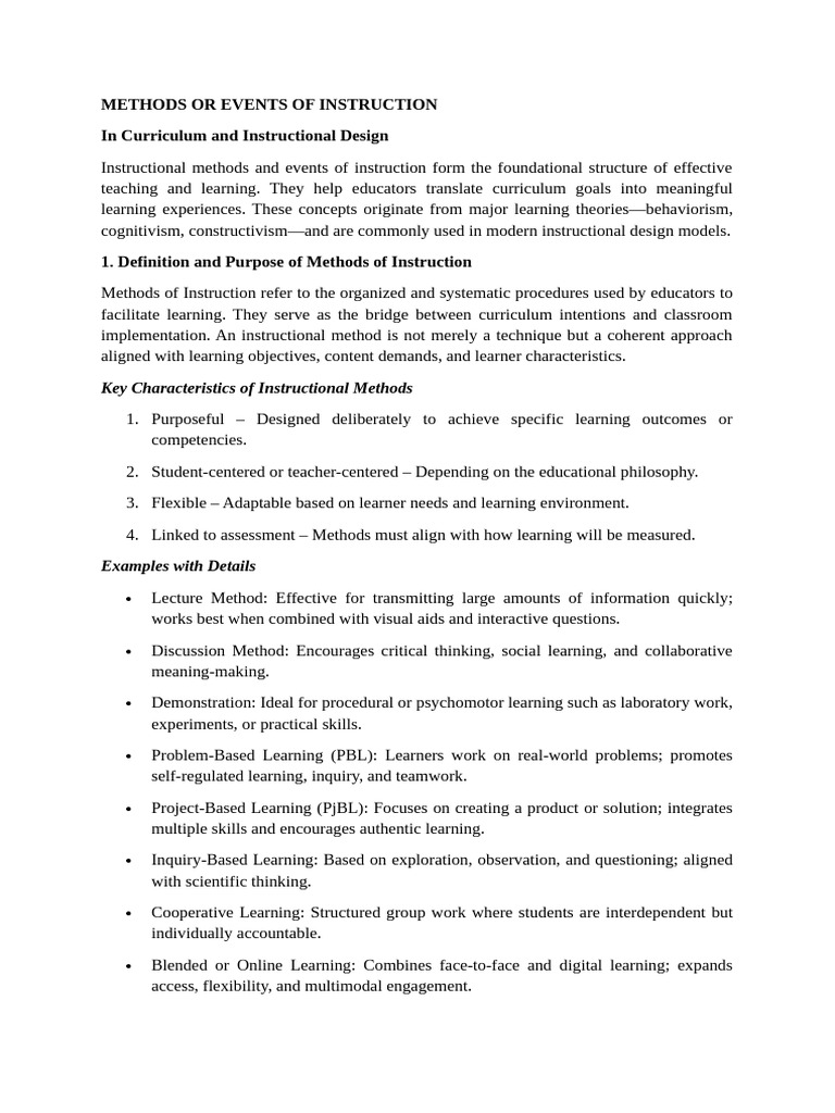 Methods or Events of Instruction (Curriculum and Instructional Design) | PDF | Learning ...