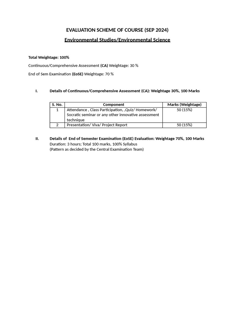 Evaluation Scheme EVST and EVSC | PDF