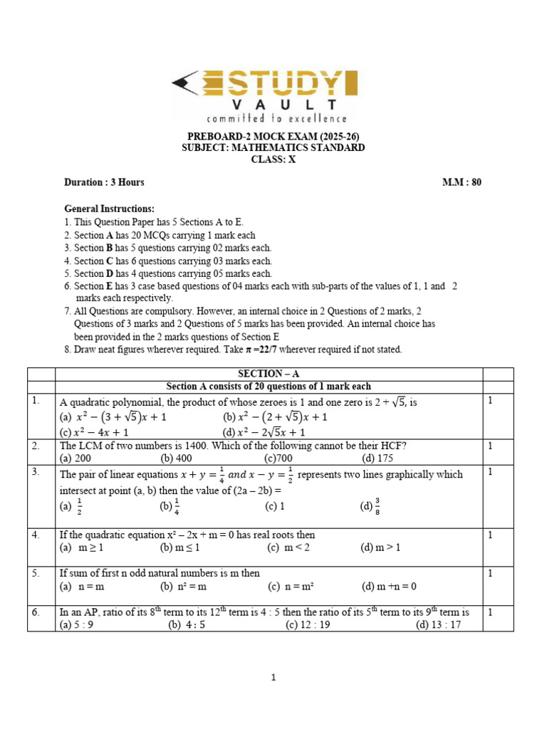 X PB2 MATH MOCK 25-26 | PDF | Circle | Sphere
