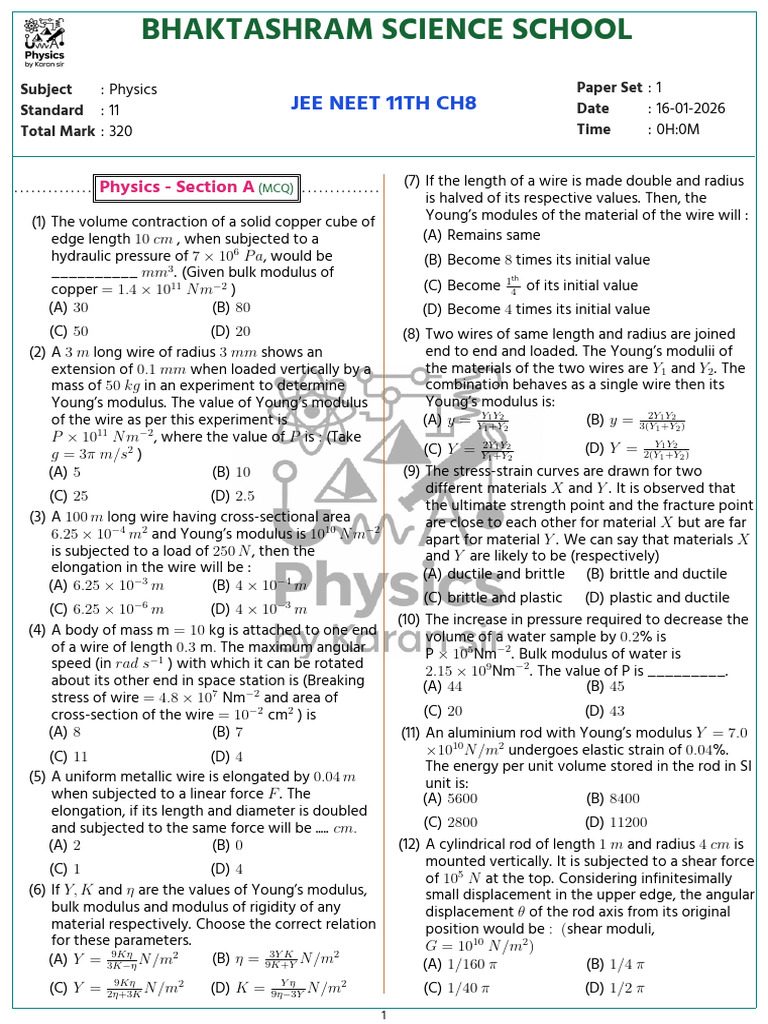JEE_NEET_11TH_CH8_1023287_1_1768548748 | PDF | Young's Modulus ...
