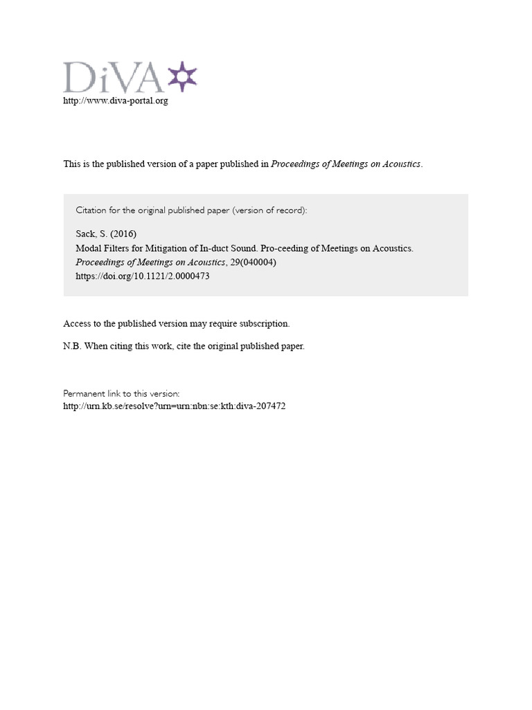 Modal Filters for Duct Sound Mitigation | PDF | Electronic Filter ...
