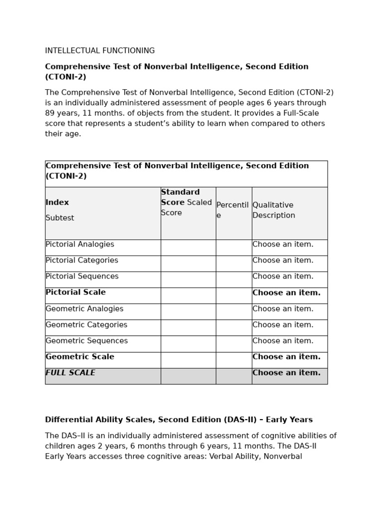 Nonverbal Intelligence Assessment Overview | PDF | Wechsler Adult ...