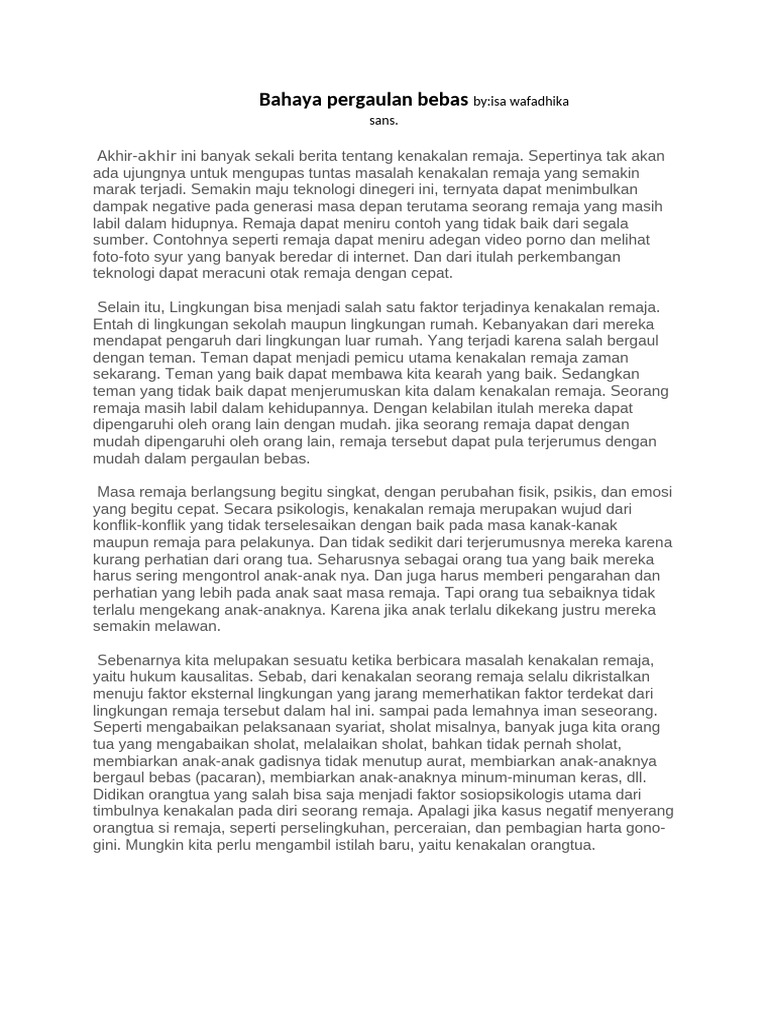 Bahaya Pergaulan Bebas pada Remaja | PDF