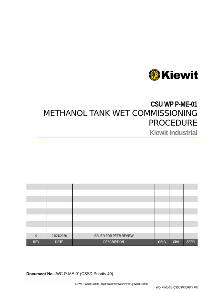 Methanol Tank Wet Commissioning Guide | PDF | Pump | Valve