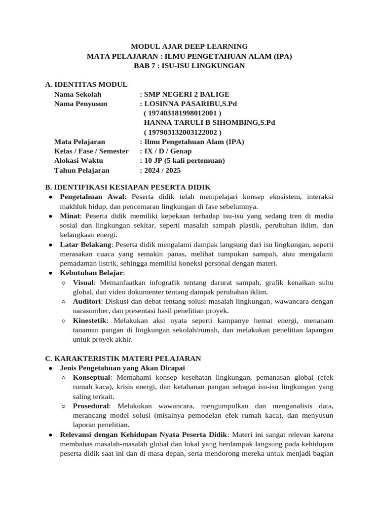 Modul Ajar Deep Learning IPA Kelas IX | PDF