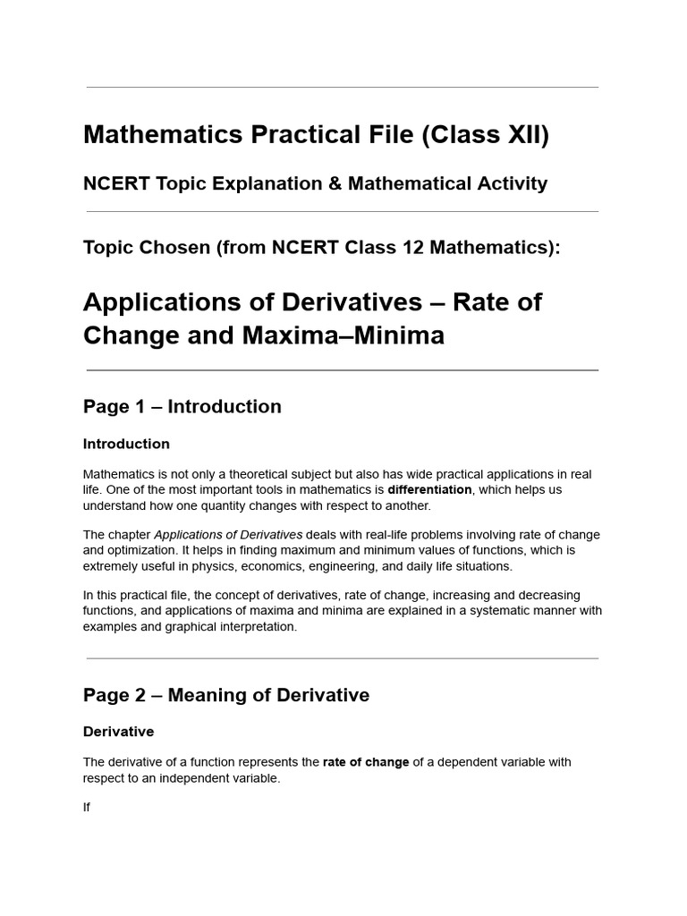 Applications of Derivatives Explained | PDF | Derivative | Mathematical ...