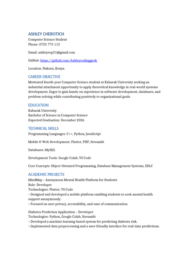 Computer Science Student Resume | PDF