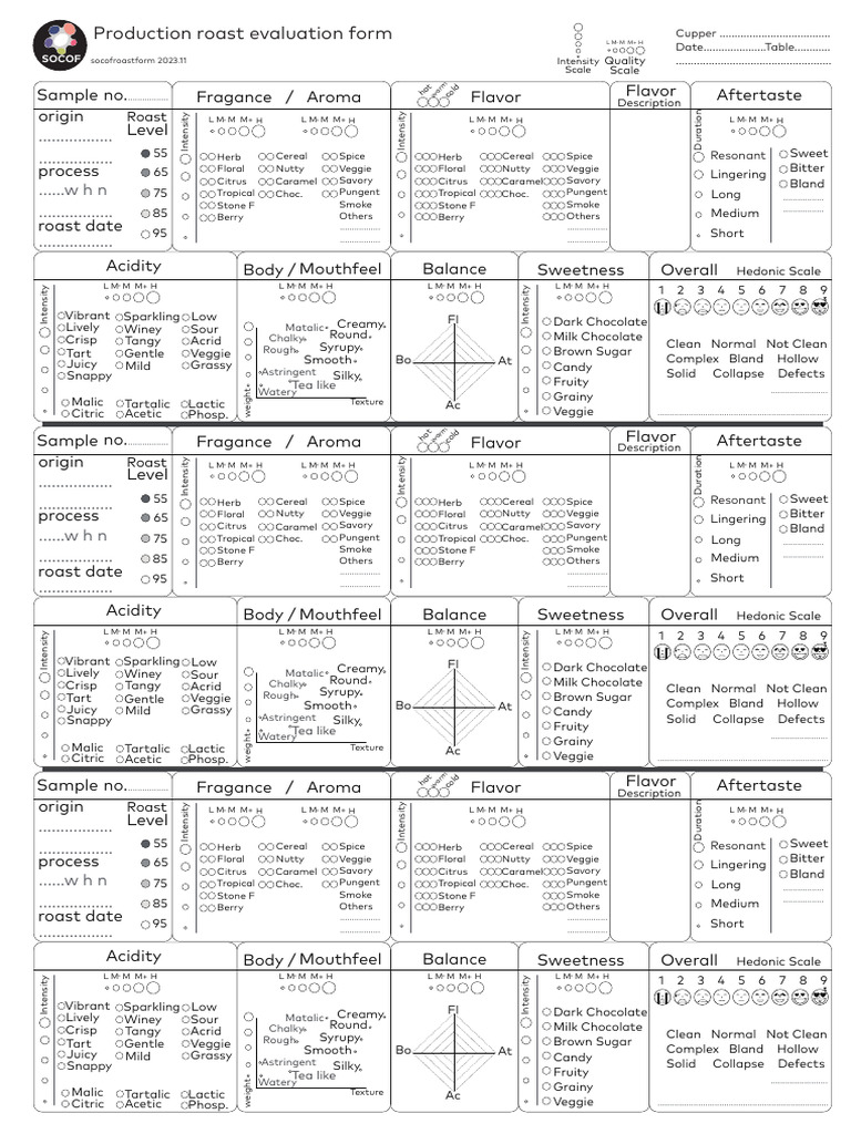 20231230 Production Roasting Evaluation Form a4 Prot | PDF | Taste ...