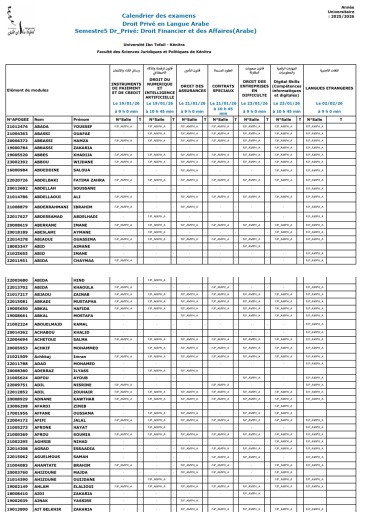 Exam Schedule for Private Law 2025/26 | PDF