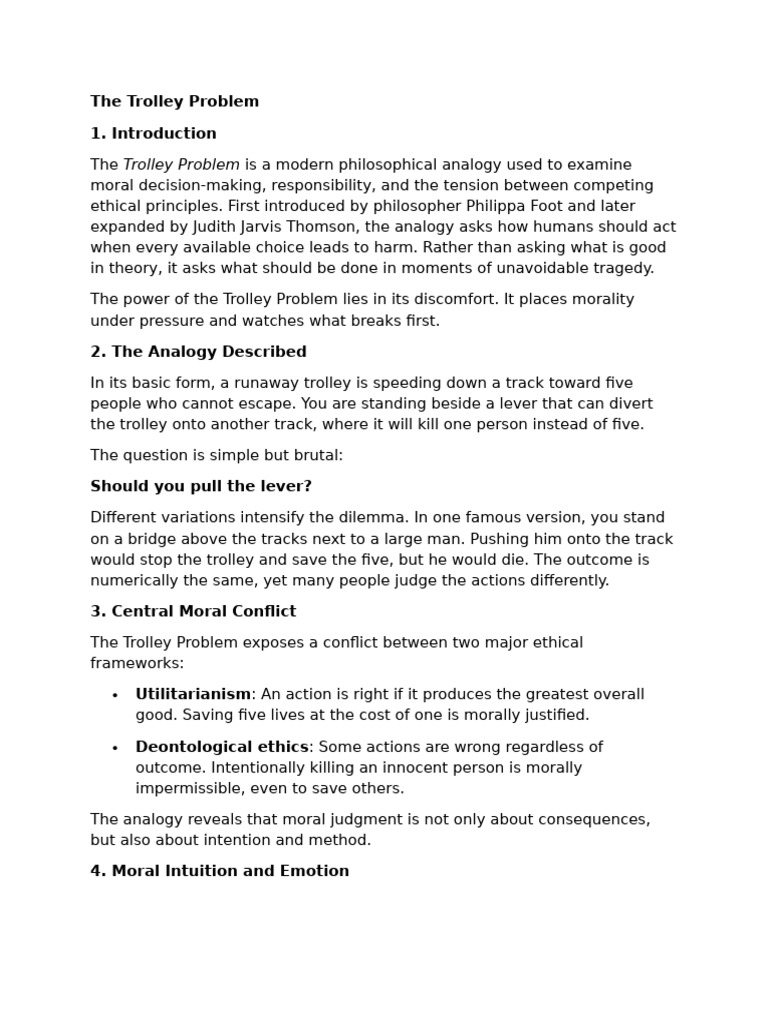 The Trolley Problem | PDF | Psychology | Applied Philosophy