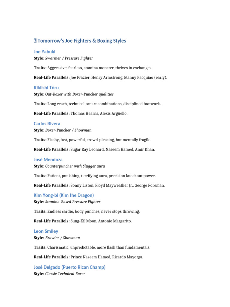 Tomorrows Joe Boxing Styles | PDF