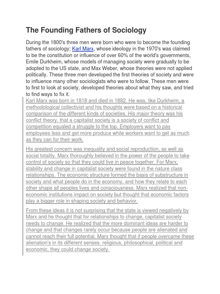 The Founding Fathers of Sociology | PDF | Positivism | Sociology