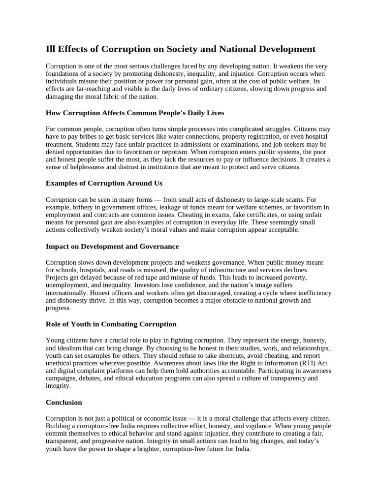 Corruption's Impact on Society and Growth | PDF | Corruption | Bribery
