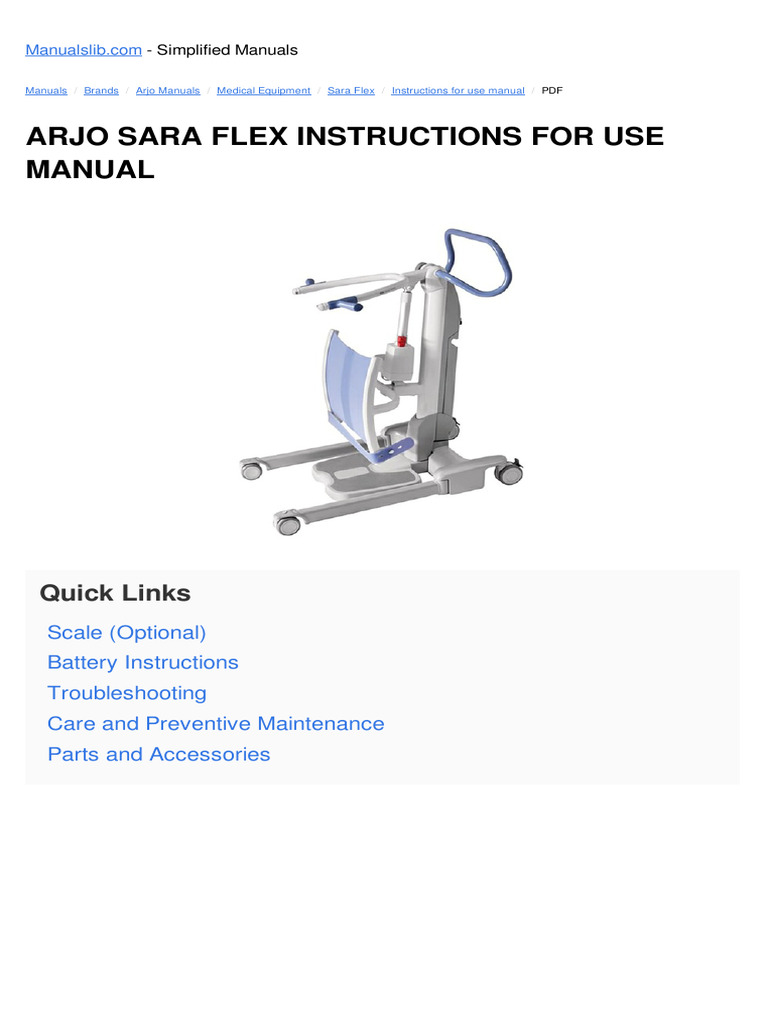 Arjo Sara Flex User Instructions Manual | PDF | Caregiver | Wheelchair