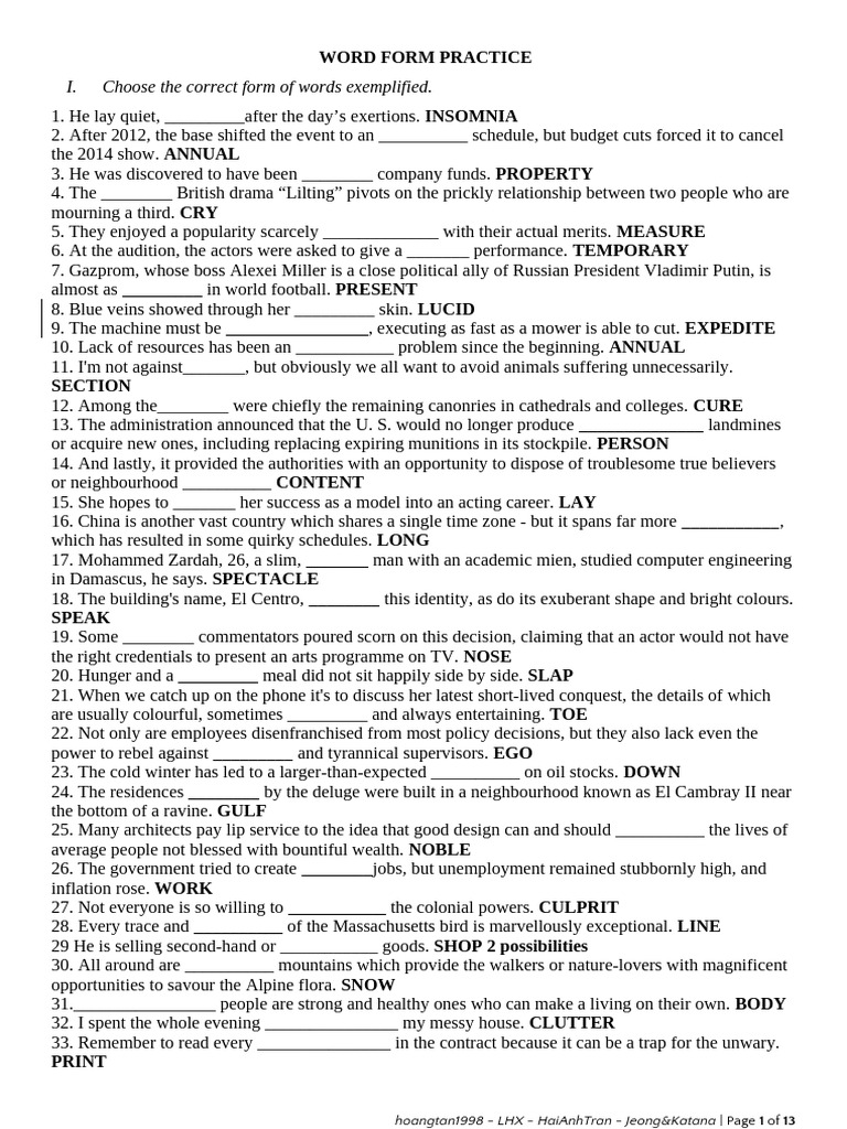 Word Form Olympic | PDF