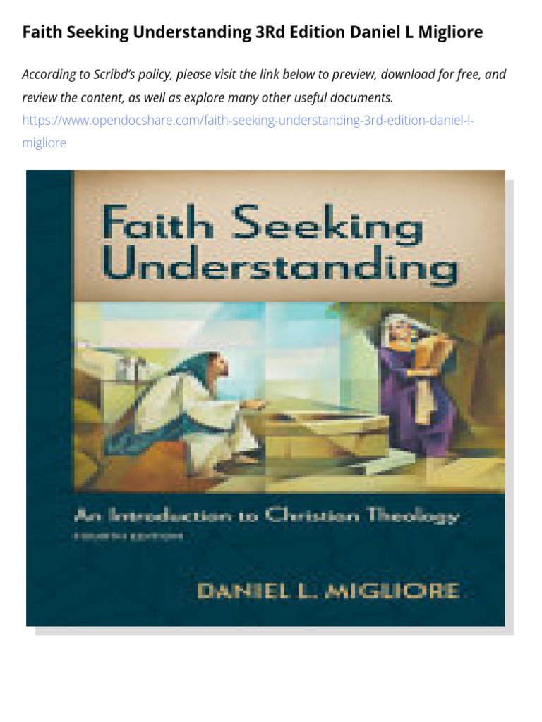 Faith Seeking Understanding 3rd Edition Daniel L Migliore | PDF ...