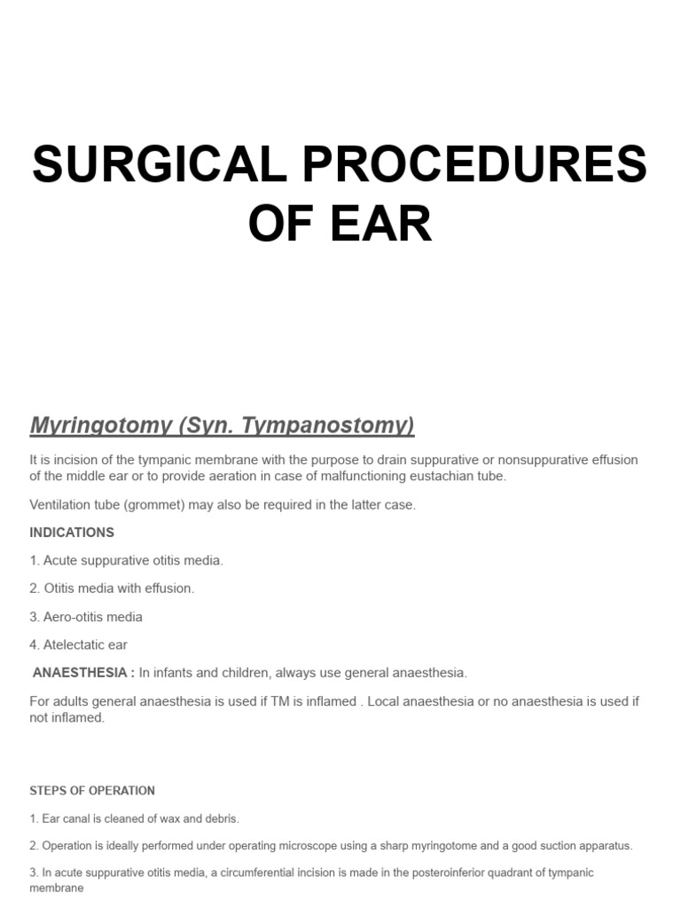 Surgical Procedures of Ear | PDF | Ear | Human Head And Neck