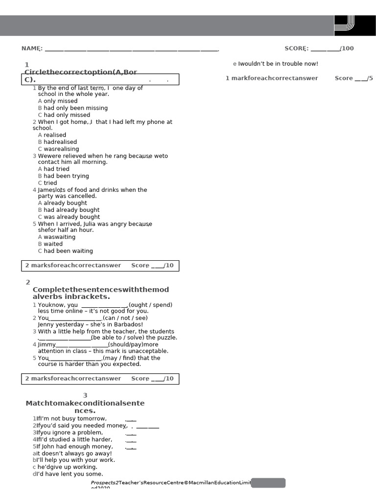 End-of-Year Grammar & Vocabulary Test | PDF | Cost Of Living