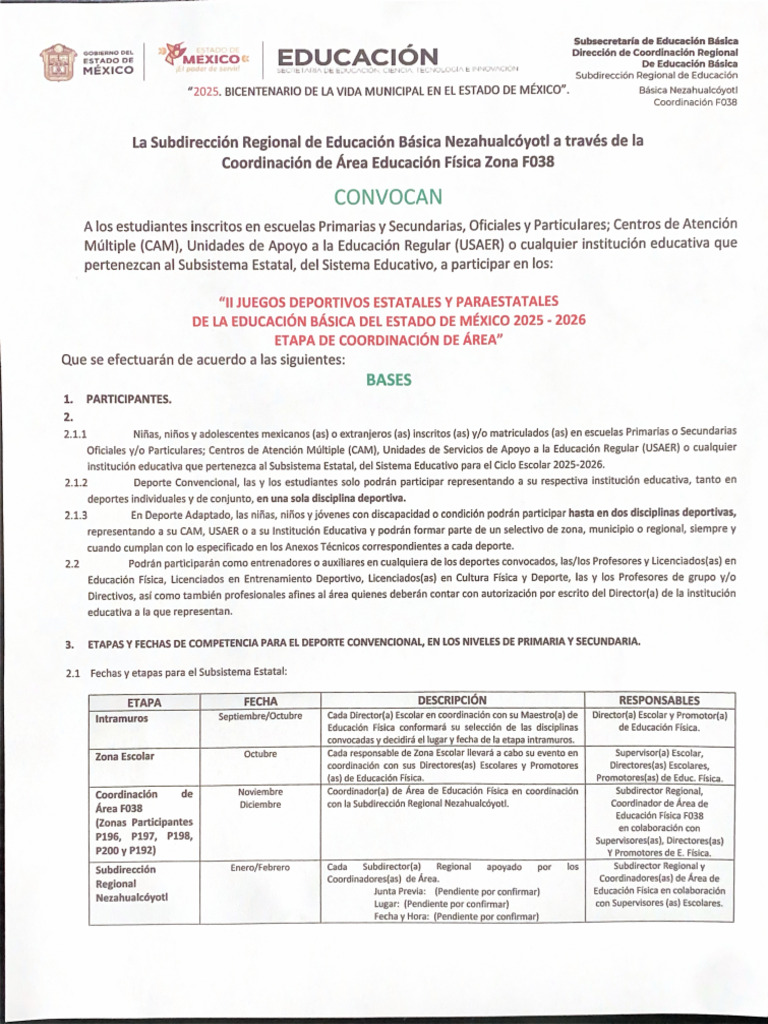 Convocatoria Juegos Zona F038 | PDF