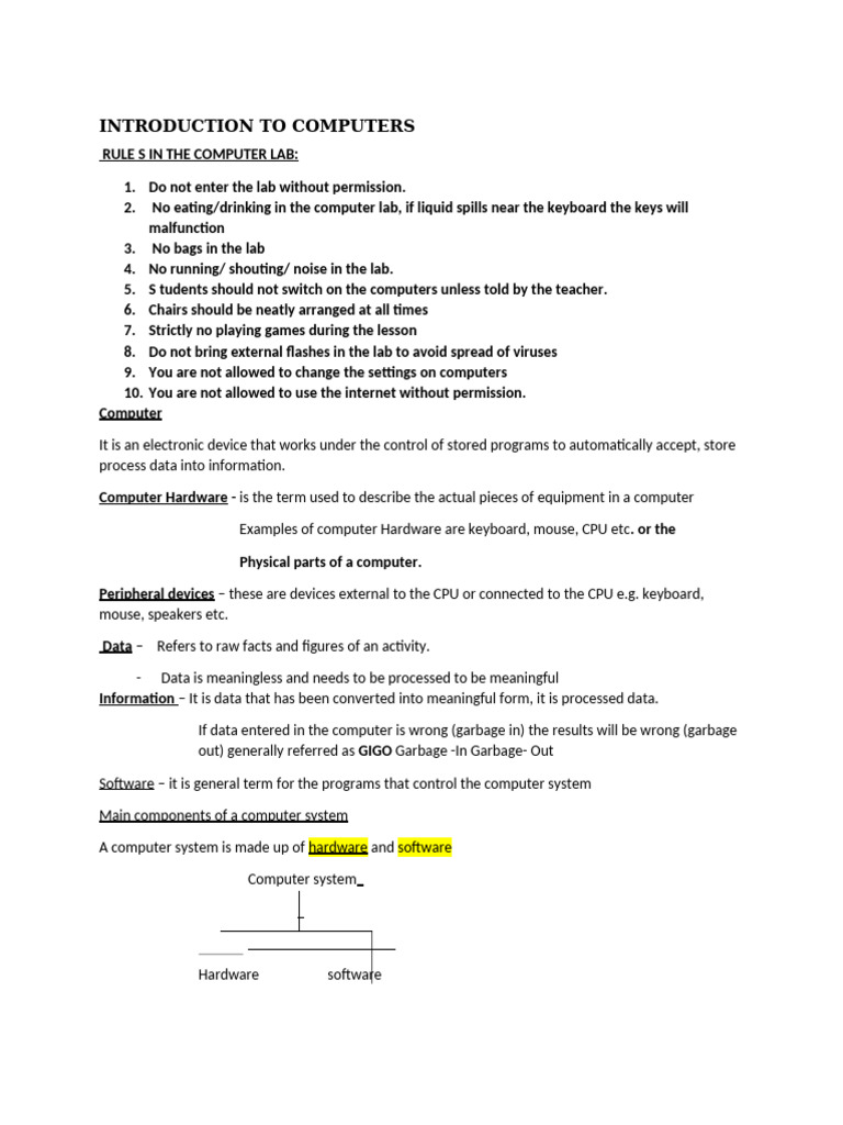 Computer Basics and Lab Rules Guide | PDF | Printer (Computing) | Hertz