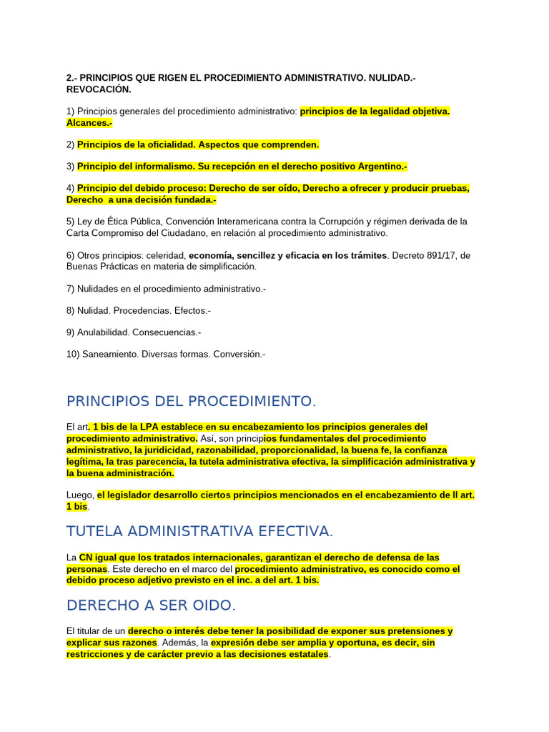 Principios del Procedimiento Administrativo | PDF | Debido al proceso ...