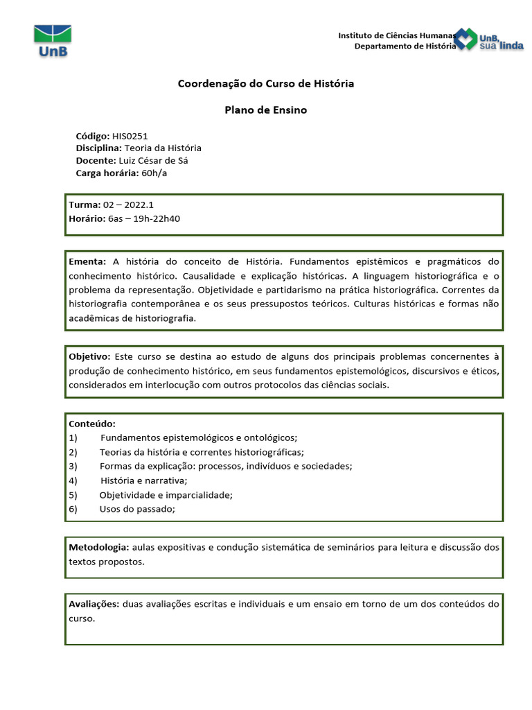 Programa_Teoria_da_História_2024.2_1 | PDF | Historiografia | Science