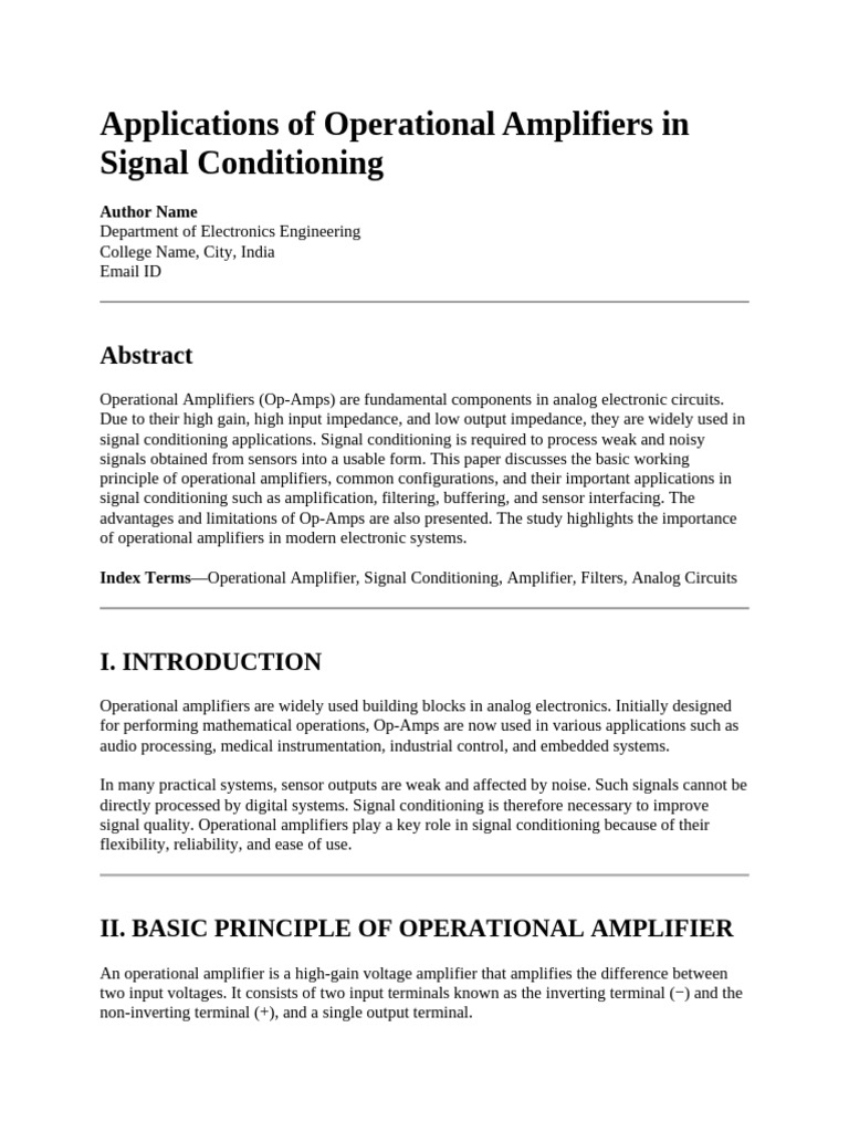 Applications of Operational Amplifiers in Signal Conditioning1 | PDF | Amplifier | Operational ...