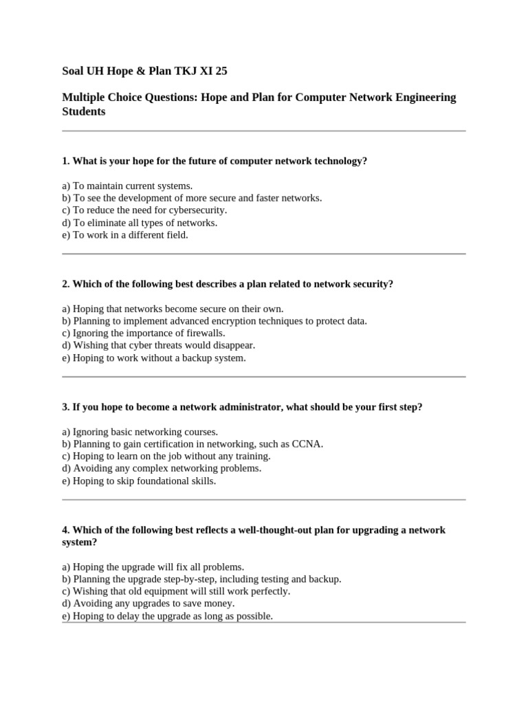 Soal UH Hope & Plan TKJ 25 'Students'-1 | PDF | Computer Network | Security