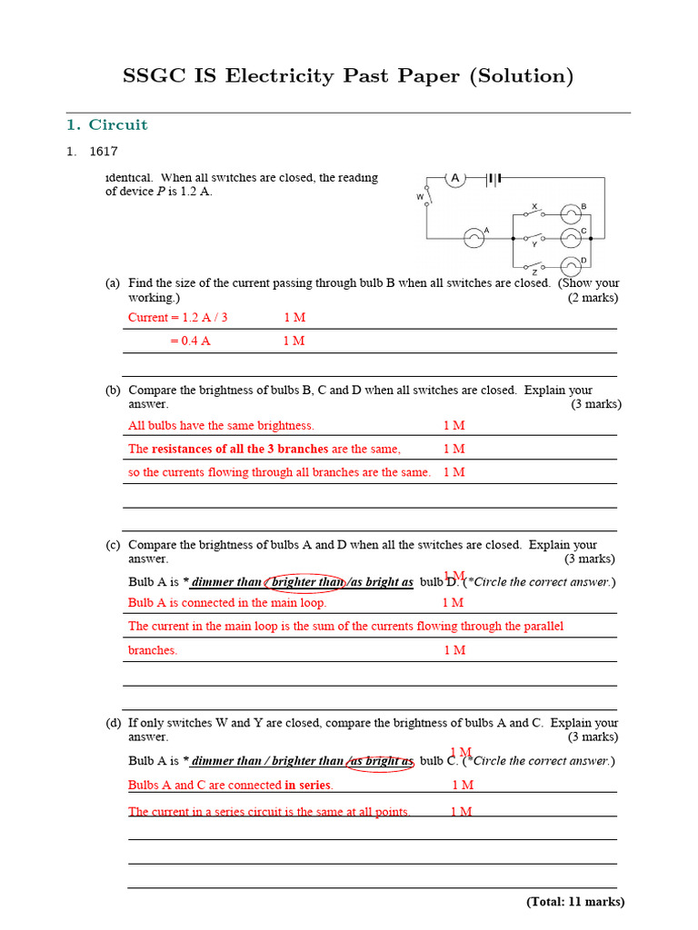 SSGC Electricity Past Paper Solutions | PDF | Series And Parallel ...