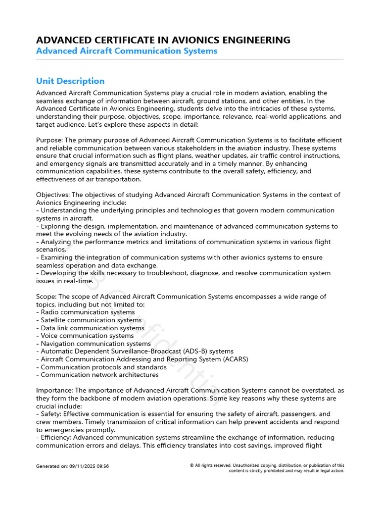Advanced_Aircraft_Communication_Systems_Unit_Description | PDF ...