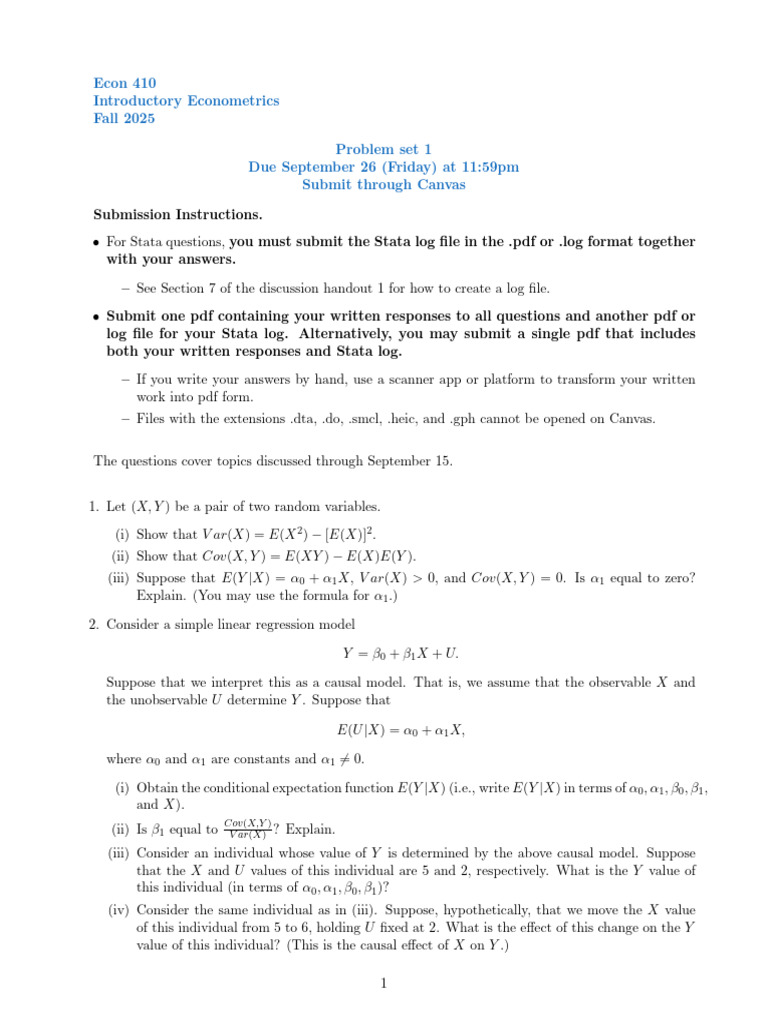 Problem Set 1 | PDF | Variance | Statistics