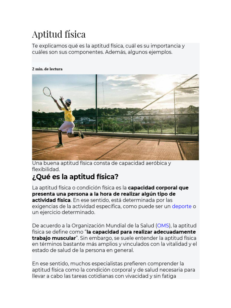 Importancia y componentes de la aptitud física | PDF | Aptitud física ...