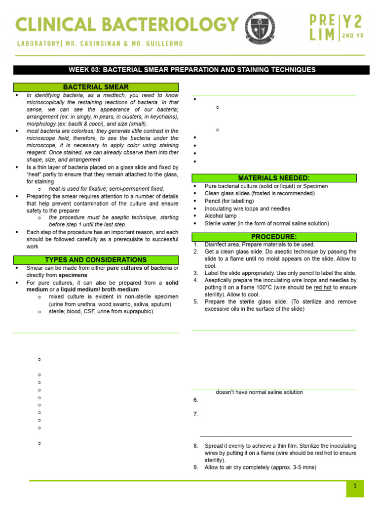 Bacte Week 2 (Lab) | PDF | Staining | Bacteria