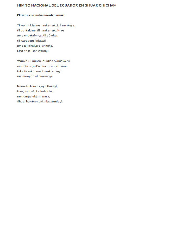 Himno Nacional en Shuar | PDF