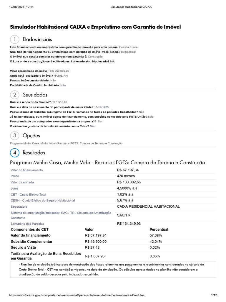 Simulador Habitacional CAIXA-SC 250.000K com parcelas | PDF | Empréstimos | Estado de bem-estar ...