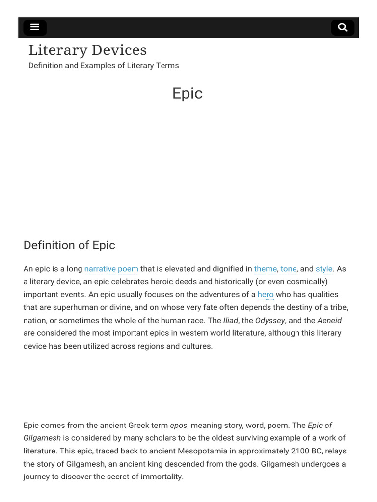 Epic - Examples and Definition of Epic As A Literary Device ...