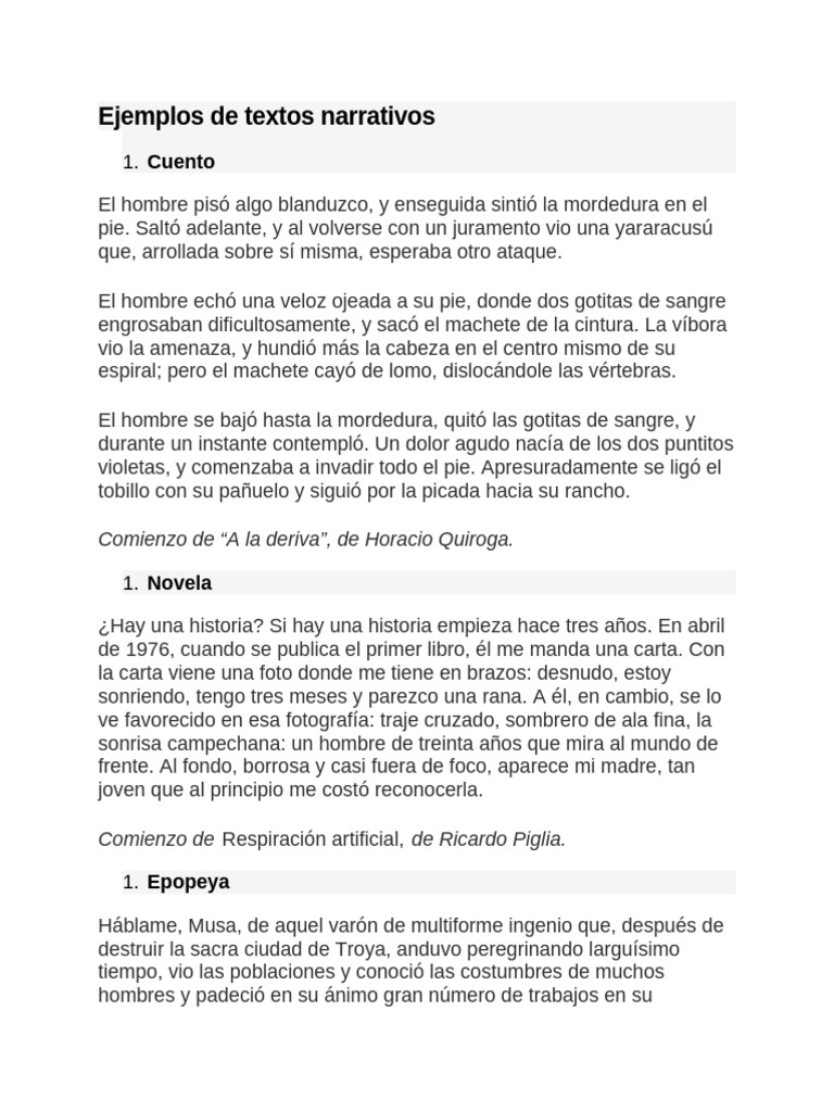 Tipos de textos narrativos explicados | PDF